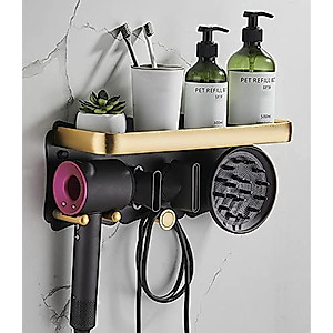 Hair Dryer Holder Wall Mounted with Shelf Bathroom Hair Tool Organizer for Dyson and Other Hair Dryers，Dyson Blow Hair Dryer Accessories Holder Bathroom Toothbrush Cosmetic Storage Organizer Shelf