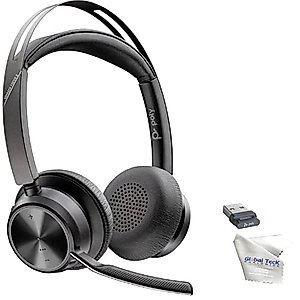 Plantronics Poly Voyager Focus 2 UC, Stereo Bluetooth Headset, USB-A, Connects to Deskphone, PC/Mac, Smartphone - Works with Teams, Zoom, RingCentral, 8x8, Vonage, Global Teck Microfiber Included