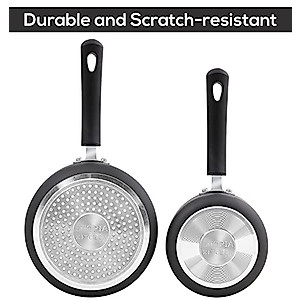 Utopia Kitchen Professional 3 Piece Set – 1 and 2 Quart Nonstick Saucepans with Glass Lids along with a Pre-seasoned 12.5 inch Cast-iron Skillet - Induction Bottom (Grey-Black and Black)