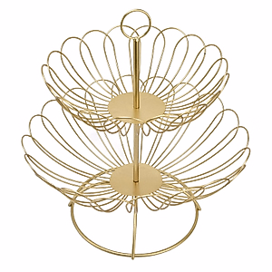 Atyhao Gold fruit basket, detachable 2-layer geometric large capacity anti-scratch gold fruit holder for home decoration