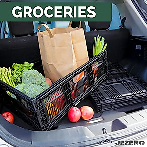 JEZERO Stackable, Collapsible Professional Storage Crate: Grated Wall Utility Storage Baskets for Household Storage and Organization | Black, 23.6" x 15.8" x 7.7” (PN: CC19)