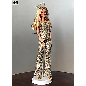 NauticalMart Margot Robbie as in Gold Disco Jumpsuit The Movie Collectible Doll Free Authentic Compass