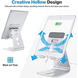 OMOTON Adjustable Tablet Stand for Desk, Upgraded Longer Arms for Greater Stability, T2 Tablet Holder with Hollow Design for Bigger Sized Phones and Tablets Such as iPad Pro/Air/Mini, Silver