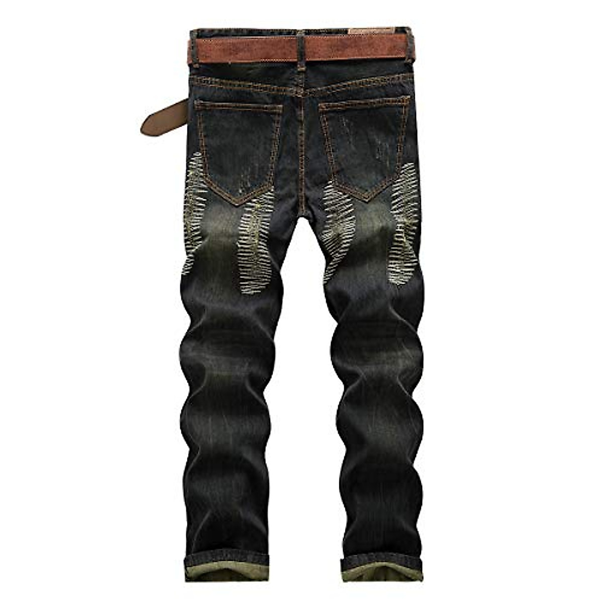 WEEN CHARM Mens Distressed Ripped Biker Slim Fit Straight Destroyed Wash Jeans Moto Denim Pants Black
