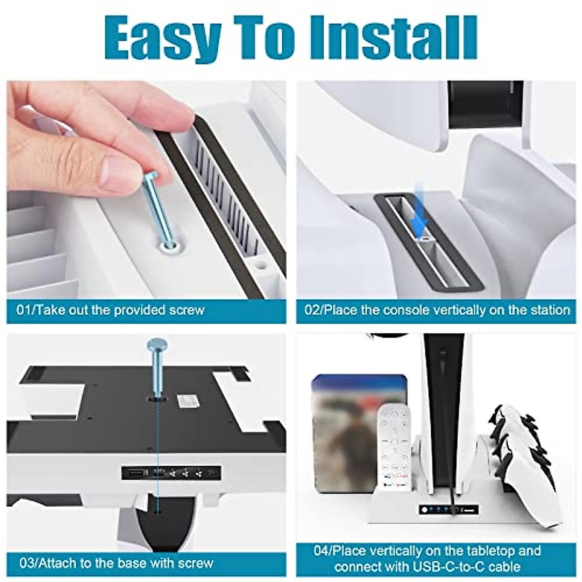 ARyee PS5 Stand PS5 Accessories Cooling Station and Dual Controller Charging Station for Playstation 5 Console, Compact PS5 Accessories with Cooling Fan, Controller Charger, Media Slot, Screw