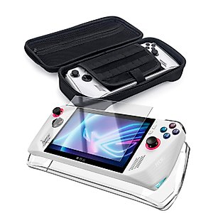 ENCASED 3-in-1 Asus ROG Ally Accessories Bundle - Clear Grip Case with Tempered Glass Screen Protector and Protective Carrying Bag with Handle (EVA Hard Shell)