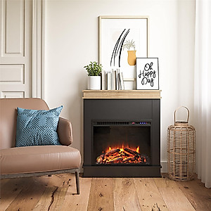 Ameriwood Home Mateo Fireplace with Mantel, Black with Natural Mantel