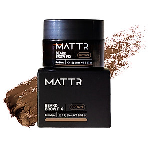 MATTR Beard/Brow Fix - Cosmetic Solutions for Men - Hair Filler and Growth Promoting Dye for Patchy Beards, Grey Hair Coverage, Hairlines & Eyebrows - Vegan Makeup - Travel-Size Jar - 15g (Brown)