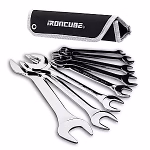 ironcube Super Thin Wrench Set,8-Piece, Metric, Including 8 to 27 mm, Open end Slim Wrench Set With Rolling Pouch, Perfect For Auto, Bike in Narrow Space Use