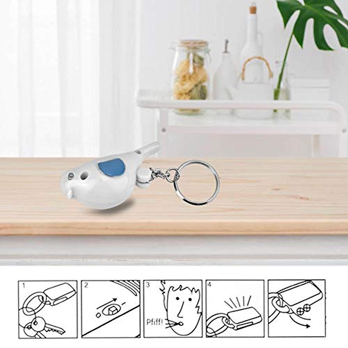 Whistle Key Finder Voice Control Bird Shape Keychain Mini Key Anti-Lost Tracer Finder with LED Light Suitable for Key Wallet Cellphone(White)