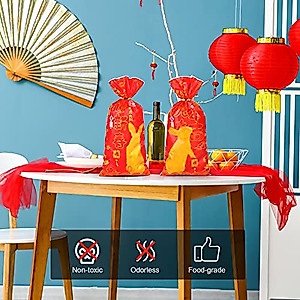 MIMIND 100 Pieces 2023 Chinese New Year Cellophane Treat Bags Chinese Lunar Rabbit New Year Party Bags Plastic Candy Bags with Twist Ties for 2023 Chinese New Year Party Supplies, 2 Designs