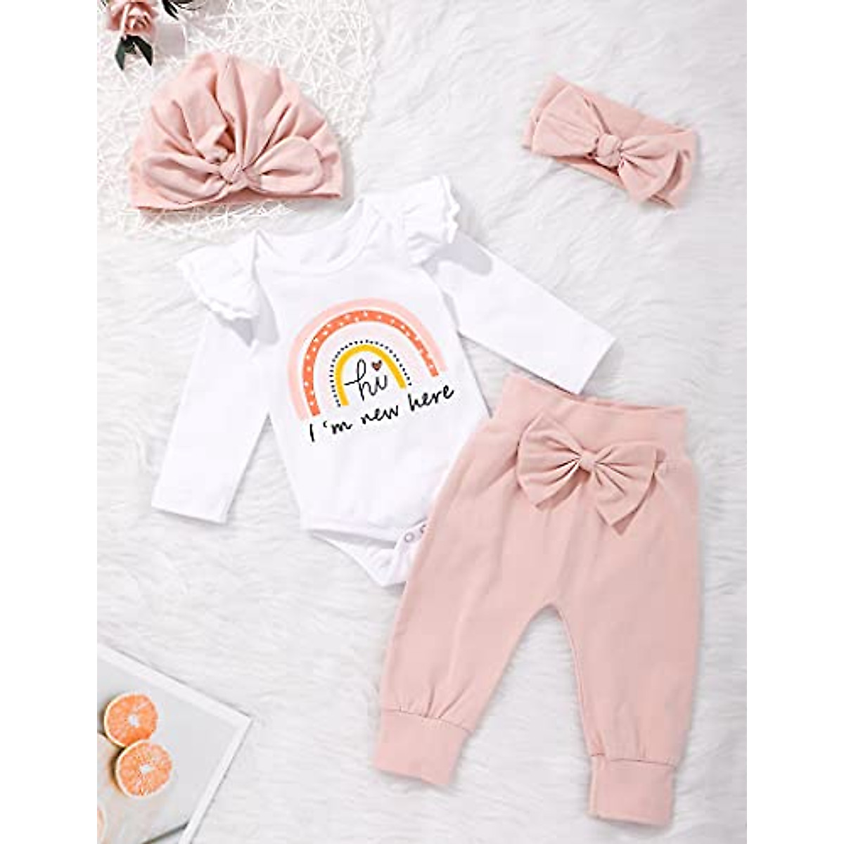 WIQI baby girl clothes newborn girl clothes baby girl outfit new born clothes baby girl long sleeve rainbow romper baby girls' clothing pink pants fall winter newborn girl outfits