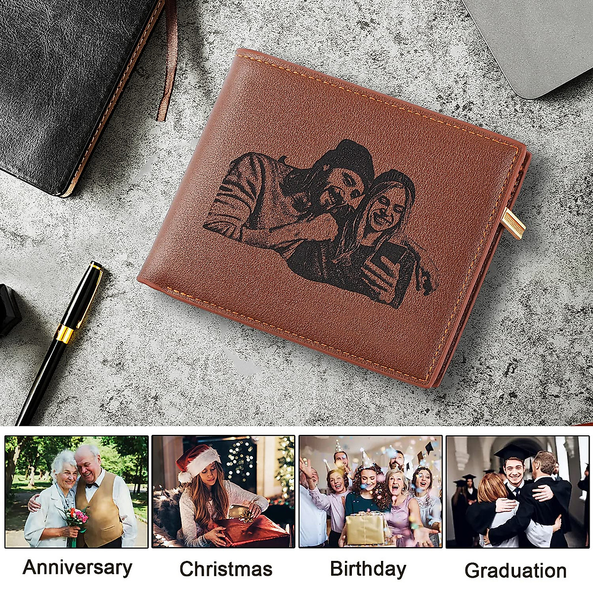 awofer Custom Personailzed Leather Wallet Gift, Engraved Wallet For Men, Son Gift, Dad Gift, Husband Gifts, BF Gifts, Mens Personalized Gifts