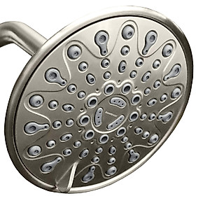 ShowerMaxx, Elite Series: Brushed Nickel Rain Shower Head, 6 Inch 6 Spray Settings Adjustable Rainfall Showerhead with 360 Degree Tilt, Experience MAXX Comfort and Elegance (Brushed Nickel)