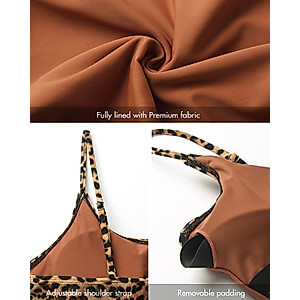 Narecte Sexy One Piece Bathing Suit for Women Tummy Control High Cut One Piece Swimsuit Womens Leopard L