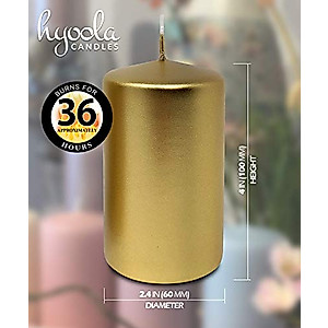 Hyoola Metallic Pillar Candles - 6 Pack - Gold Pillar Candles - European Made Decorative Pillar Candles - 2.4 Inch x 4 Inch