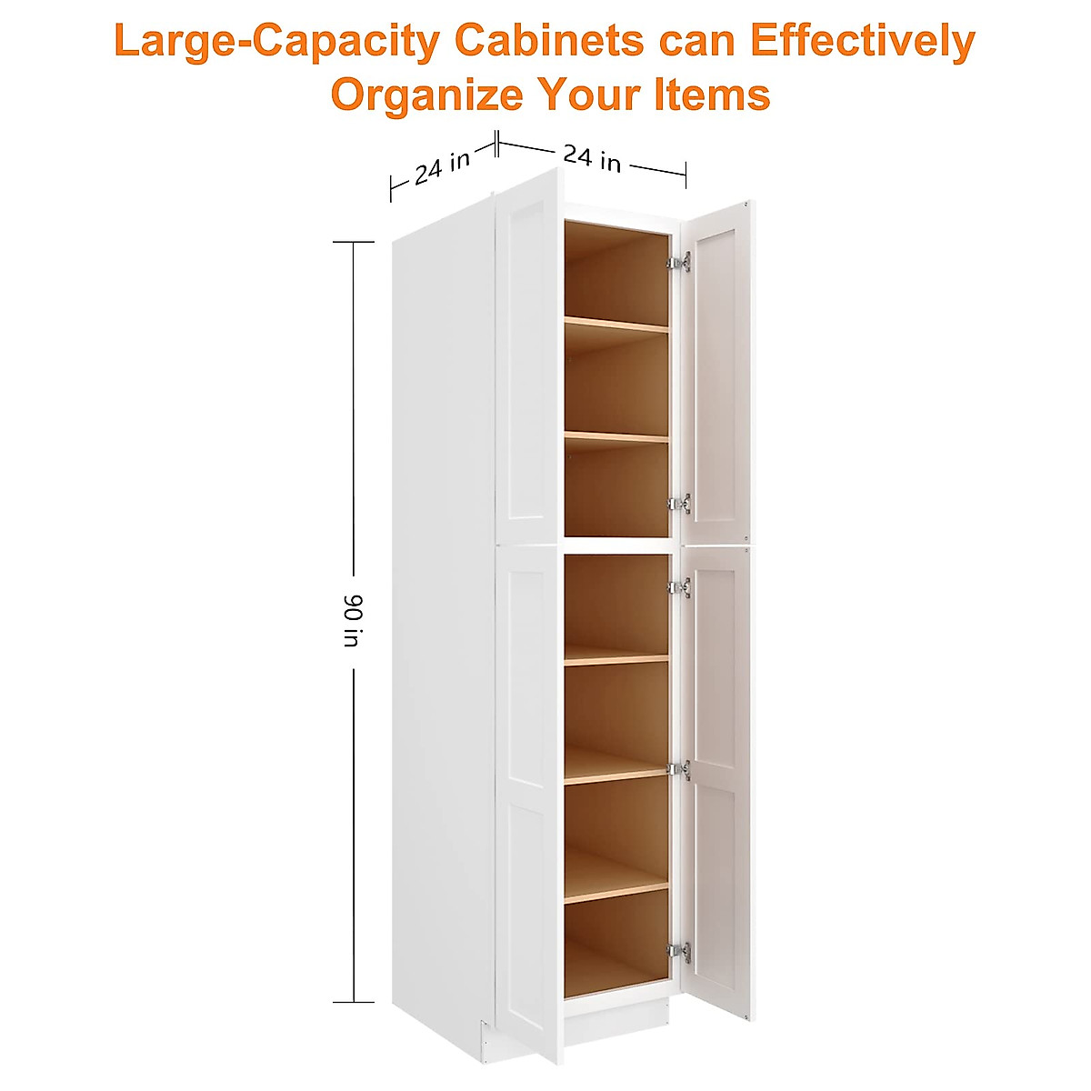 ROOMTEC 90" Kitchen Pantry Storage Cabinet - Modern Tall Storage Cabinet, 4 Doors & 5 Adjustable Shelves, Freestanding Utility Cupboard for Kitchen, Living Room, Dining Room