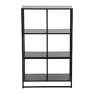 Household Essentials Trellis Open Storage Bookshelf with 6 Cube Compartments Black Oak Wood Grain and Black Metal