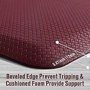 Carvapet Anti-Fatigue Floor Mat Cushioned Kitchen Comfort Mat Waterproof Non-Slip Standing Desk Mats and Rugs Heavy Duty PVC Ergonomic Foam Mat for Home Kitchen Office Laundry,Burgundy,17.3"x28"