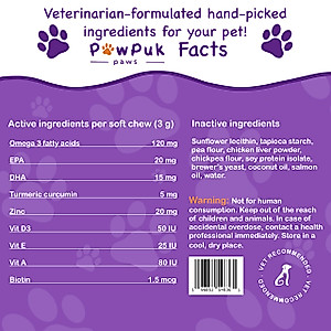 PawPuk Paws Skin Health Vitamins Supplements for Dogs, Radiant Skin & Coat, Reduced Itching Shedding, Healthy Immune System, Natural Antioxidants, EPA, DHA, Omega 3 Fatty Acids, 90 Soft Chews