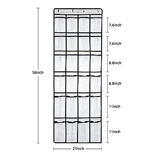 SAVERHO Over The Door Shoe Organizer, Hanging Shoe Organizer with 24 Mesh Large Pockets Door Shoe Rack Organizer for Men Women Kids Hanging Shoe Storage Bag.(White)