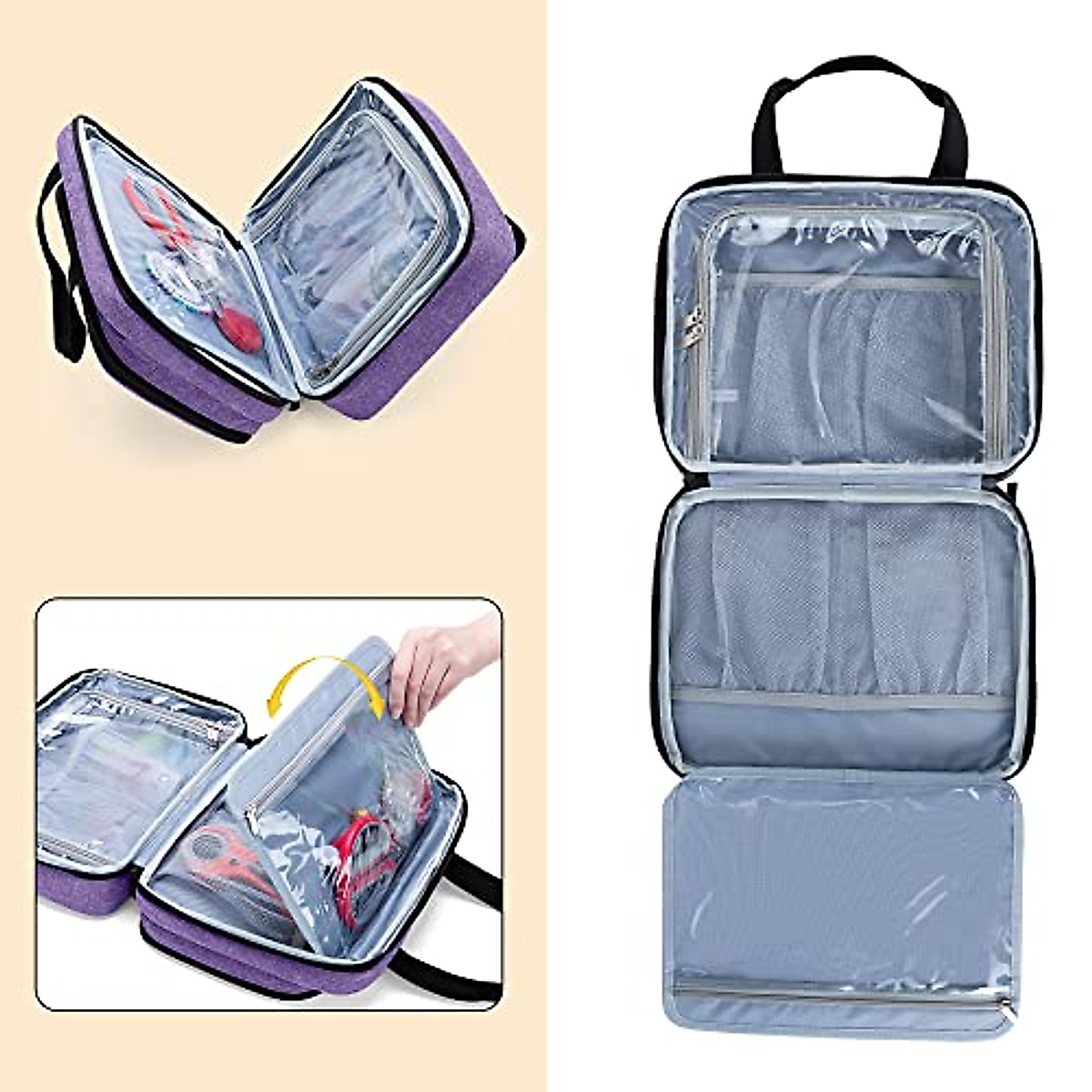 Luxja Large Sewing Organizer with 3 Inner Sections (Fold up Easily), Sewing Supply Organizer with Versatile Pockets (No Accessories Included), Purple