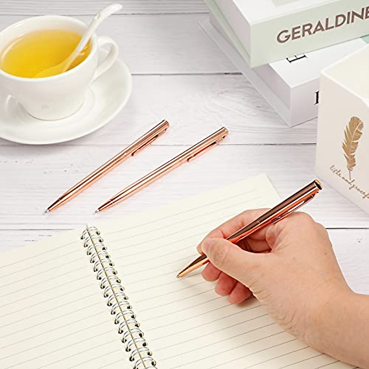 Zonon 12 Pieces Slim Metallic Retractable Ballpoint Pens Lightweight Black Ink Metal Pens Ballpoint Slim Pens Medium Point 1.0 mm Pens for Business Office School Supplies (Rose Gold)