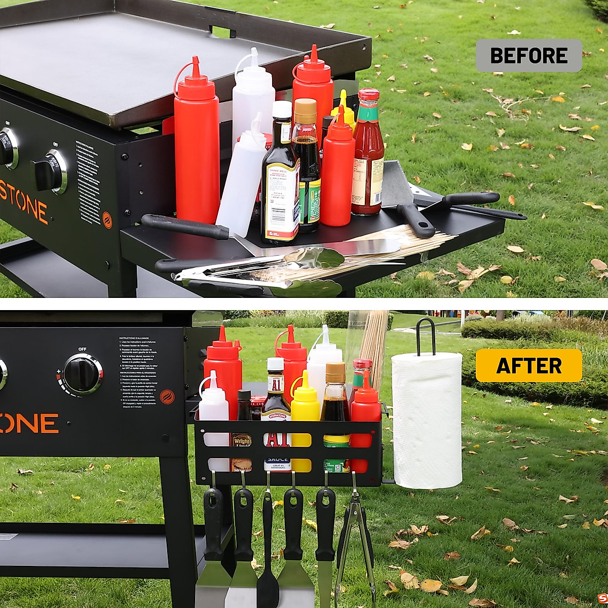 Griddle Caddy for Blackstone Griddle Accessories, Space Saving Storage Caddy for Blackstone 28"/36" Griddles/Weber Grill, BBQ Accessories Storage Box with Magnetic Tool Holder & Paper Towel Holder