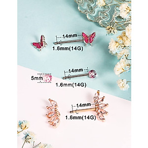 Msndnkwo Nipple Rings for Women Nipple Piercing Jewelry 14G Surgical steel Cubic zircon 14mm Silver/Pink/Purple/Rose Gold 8 Pairs Barbell Body Piercing Jewelry