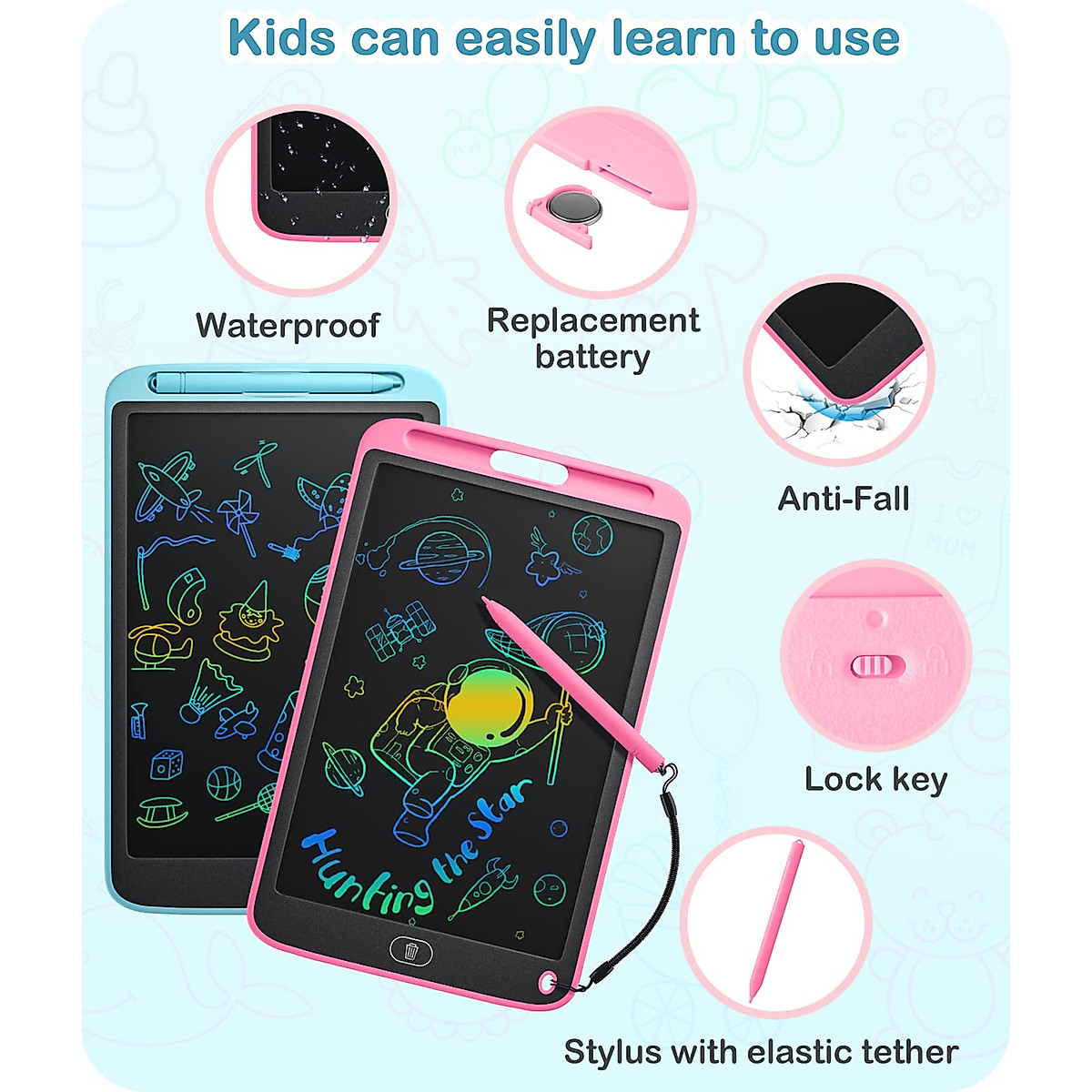 Cousper LCD Writing Tablet, 2 Pack 10 Inch Doodle Board Toys for Toddlers Kids, Colorful Drawing Tablets for 3 4 5 6 7 8 Years Old Boys and Girls, Educational Learning Toys Birthday Gifts, Blue+Pink