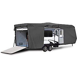 Waterproof Superior RV Motorhome Travel Trailer/Toy Hauler Cover Fits Length 16'-18' Feet Travel Trailer Camper Zippered Panels Allow Access to The Door, Engine, Side Storage Areas, and Ramp Door