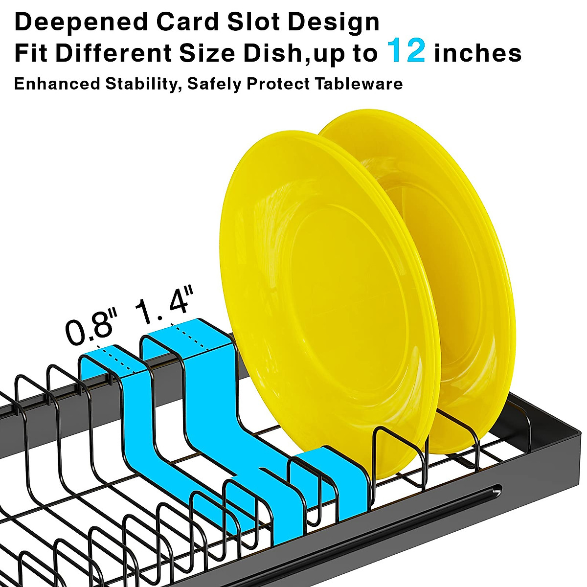 GSlife Dish Drying Rack, Metal 2 Tier Dish Rack Rust-Resistant Dish Drainer with Utensil Holder, Cutting Board Holder Set for Kitchen Counter, Black
