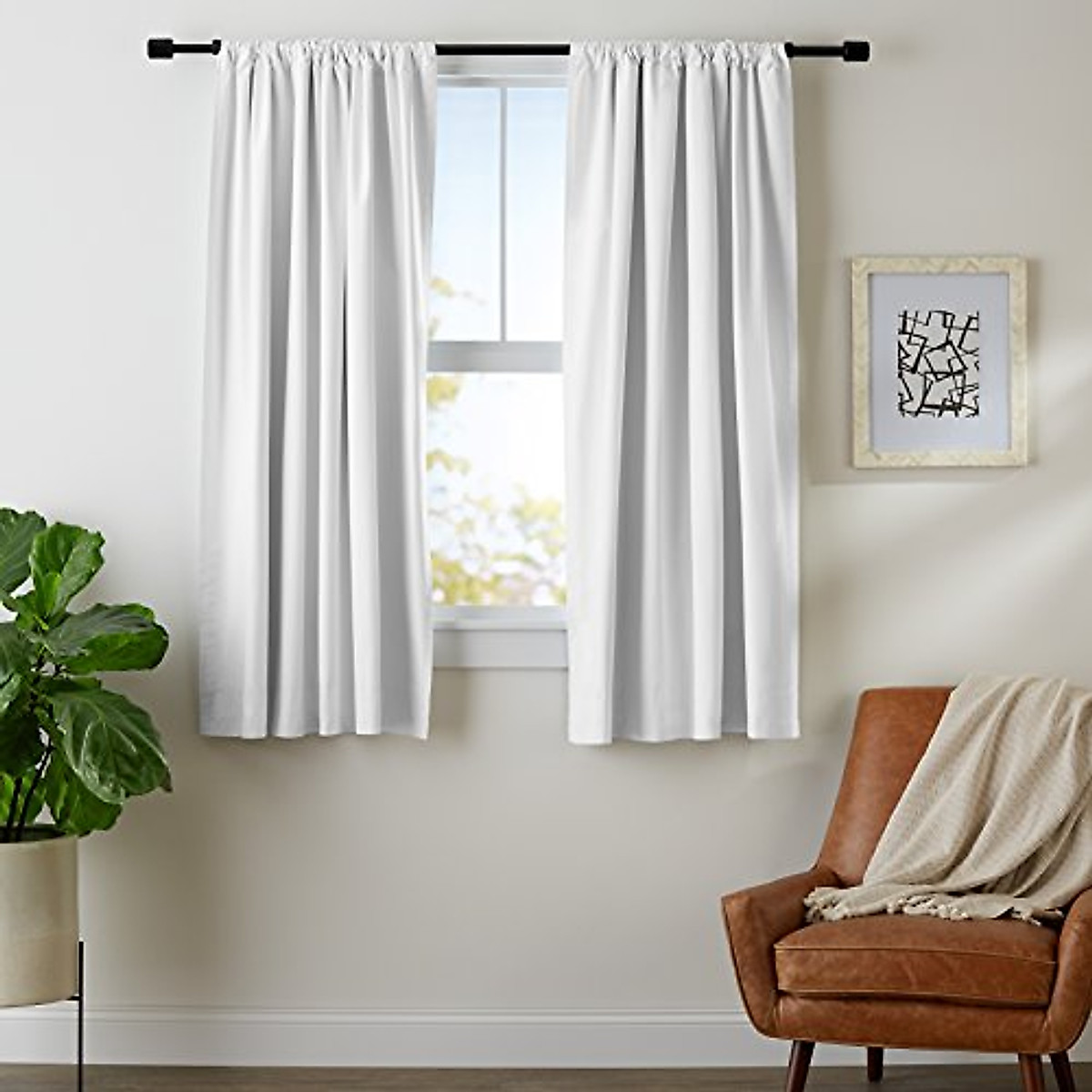 Amazon Basics Blackout Curtain Set - 52''x 63'', White, 4-Pack