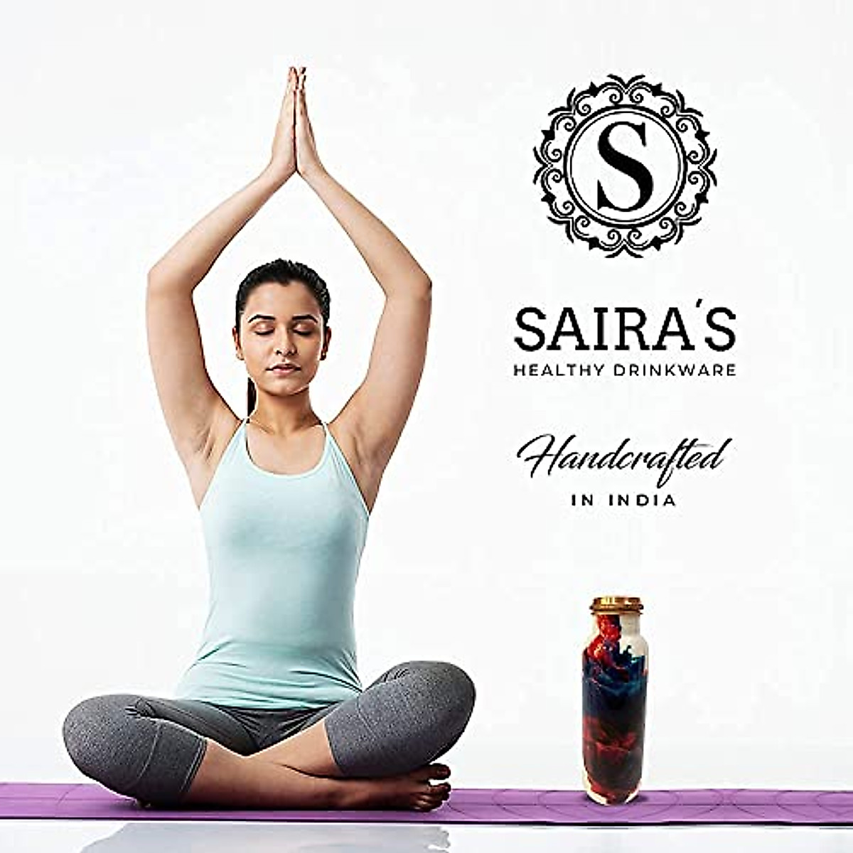 SAIRAs, 100percent PURE COPPER WATER BOTTLE LARGE 32 OZBoost Your Health Handcrafted To PerfectionKeep Hydrated Ayurvedic Water BottleLeak Proof Design, WHITE