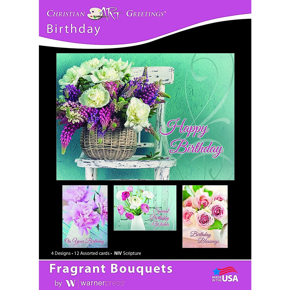 Fragrant Bouquets - Birthday Greeting Cards - NIV Scripture - (Box of 12)