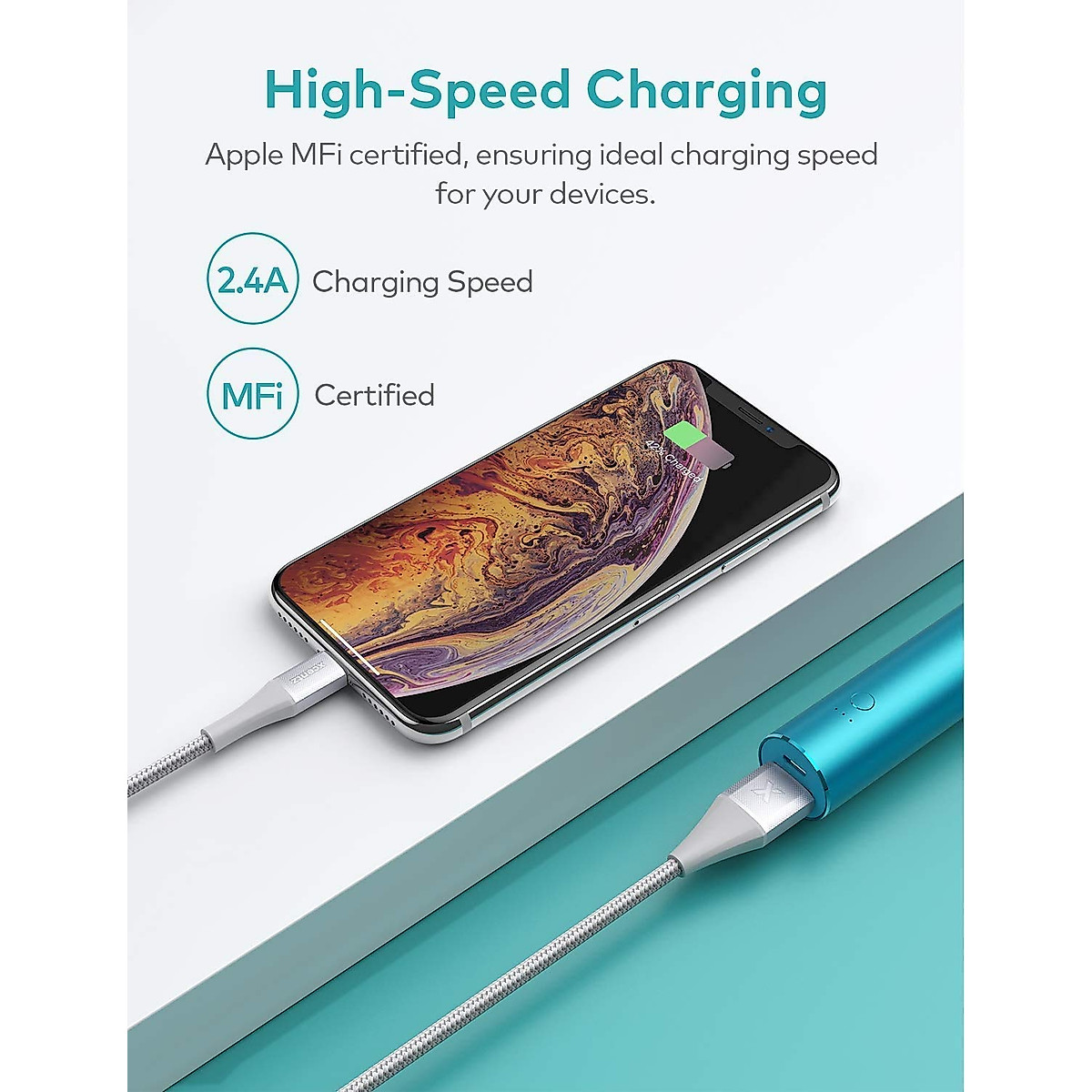 XCENTZ Phone Charger 10ft, MFi Certified Lighting Cable, High-Speed Phone Cable with Premium Connector for Phone 14/13/12/11/X/XS/XR/XS Max/8/7/6/5S/SE, Pad Mini/Air