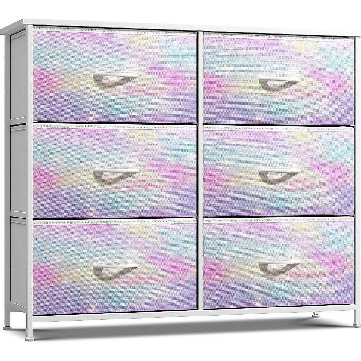 Sorbus Kids Dresser with 6 Drawers - Storage Chest Organizer Nightstand - Steel Frame, Wood Top, Tie-Dye Fabric Bins for Clothes - Wide Furniture for Bedroom, Hallway, Nursery, Closet, & Apartment