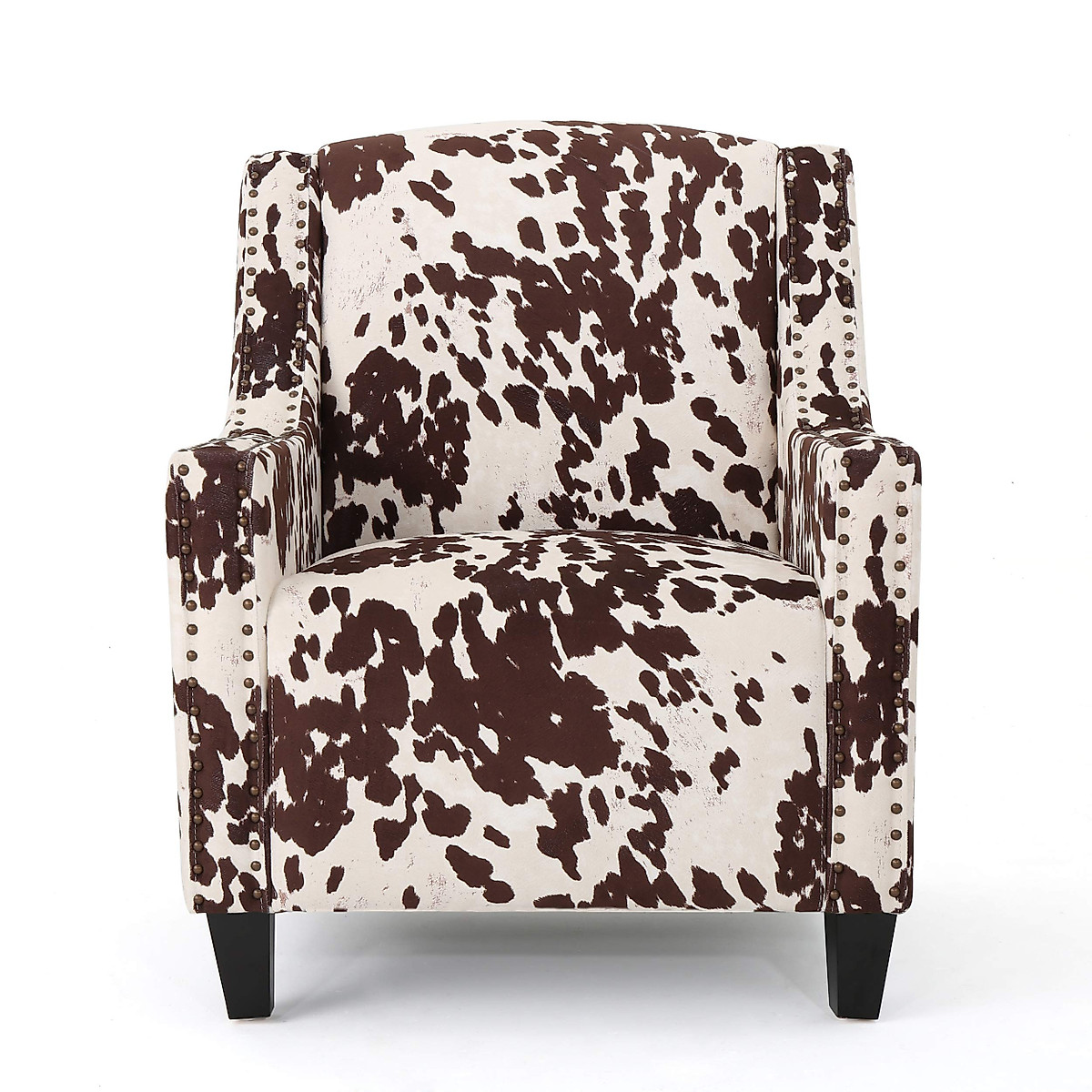 Christopher Knight Home Elysabeth Studded Velvet Club Chair, Milk Cow / Dark Brown 32.75D x 29.25W x 37.5H in