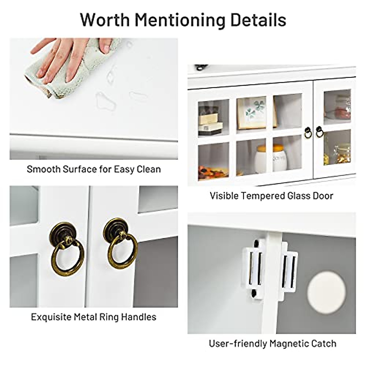 KOTEK Wooden TV Stand for TVs up to 50'', TV Console with Storage, Glass Doors & Adjustable Shelves, Modern Entertainment Center for Living Room (White)