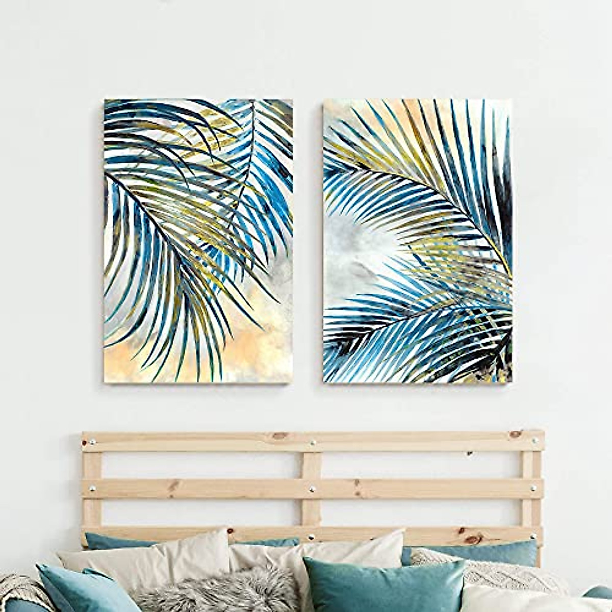 SunFlax Palm Tree Canvas Wall Art: Tropical Leaves Picture Nature Modern Botanical Artwork Abstract Plant Print Teal Watercolor Painting for Living Room Bathroom Bedroom