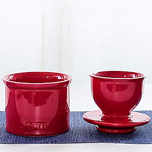 BRT Ceramic French Butter Keeper Crock Storage Jar Butter Serving Dish (Red)