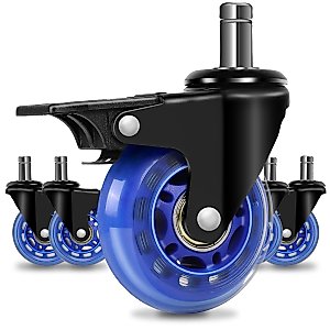 Office Chair Wheels with Brake, Replacement Rubber Chair Casters for Hardwood Floors and Carpet, Set of 5, Heavy Duty Office Chair Casters for Chairs to Replace Office Chair Mats -Universal Fit.