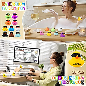 Glimin 100 Set Inspirational Mini Rubber Ducks with Glasses You are Awesome Card and Bag Thank You Gift Employee Appreciation Gift You're Ducking Gift for Christmas Staff Team Coworker Party Favors
