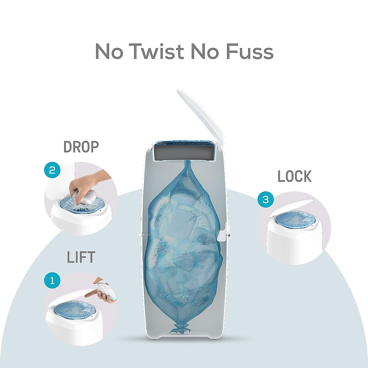Angelcare - Nappy Disposal System - Includes 3 Round Refills - Push & Lock System