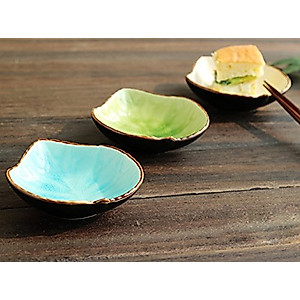 WAIT FLY Lovely Grape Leaves Shaped Ceramics Seasoning Dishes/ Tea Bag Holders/ Ketchup Saucer/ Appetizer Plates/ Vinegar Spice Salad Soy Sushi Wasabi Seasoning Dipping Bowls, Set of 3