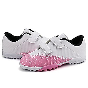 brooman Kids Turf Soccer Shoes Boys Girls Football Shoes Indoor Soccer Shoes (1,White Pink)