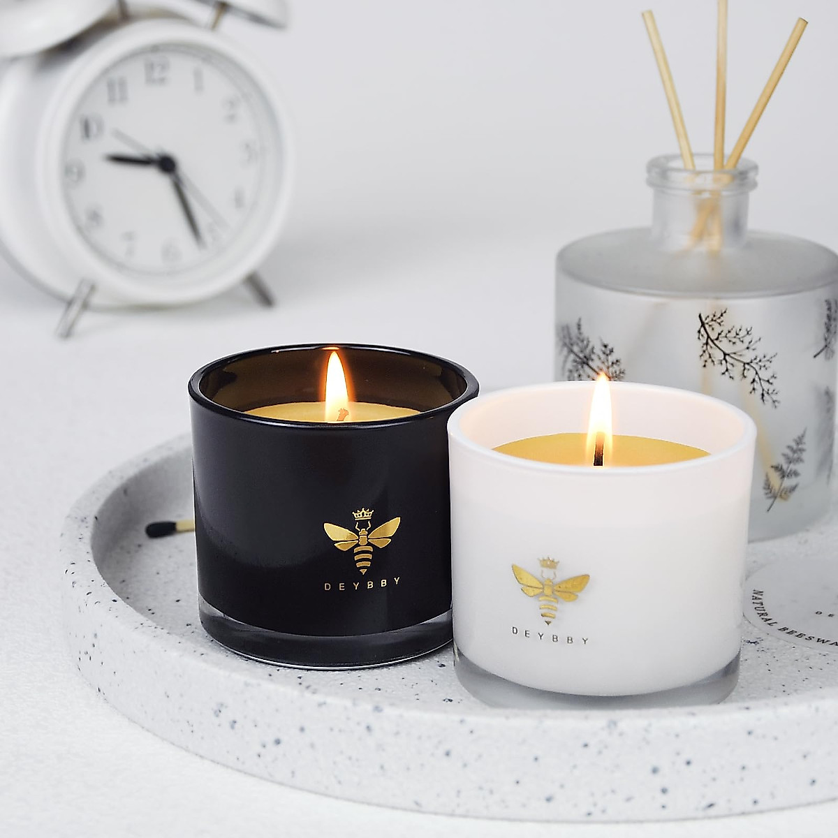 DEYBBY Beeswax Jar Candle - Pure Beeswax Candles in White Glass - Handpour Candle with Natural Honey Scent, 22-24 Hours Burning