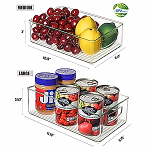 Set Of 8 Refrigerator Organizer Bins - 4 Large and 4 Medium Stackable Plastic Clear Food Storage Bin with Handles for Pantry, Freezer, Fridge, Cabinet, Kitchen Countertops - BPA Free