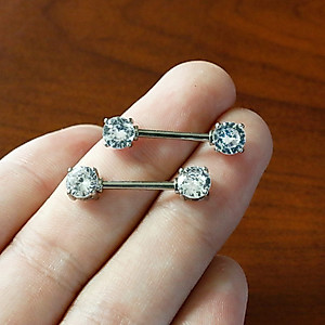 Body Candy Stainless Steel Clear Accent Barbell Nipple Ring Set 14 Gauge 9/16"