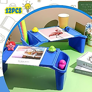 Kisston 12 Pcs Kids Lap Desk Bulk Lap Tray Lap Table Bed Table Plastic Lap Desk with Extra Storage Space Activities Children Portable Lap Desk for Kids Students Work Study School Classroom (Blue)